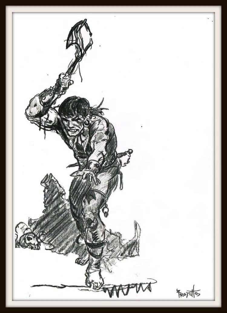 FRANK FRAZETTA: CAVEMAN WITH AXE DRAWING.