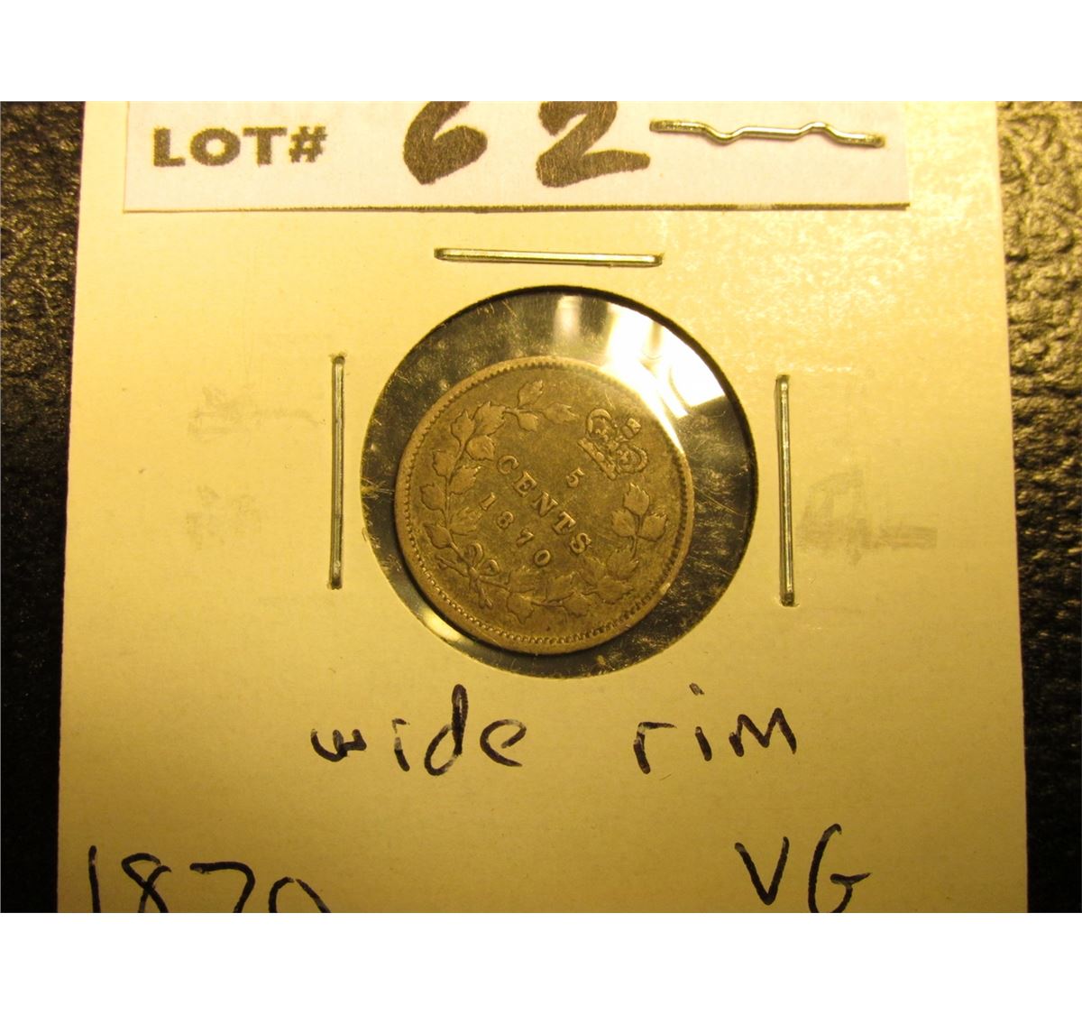 1870 Wide Rim Canada Five Cent Silver. VG.