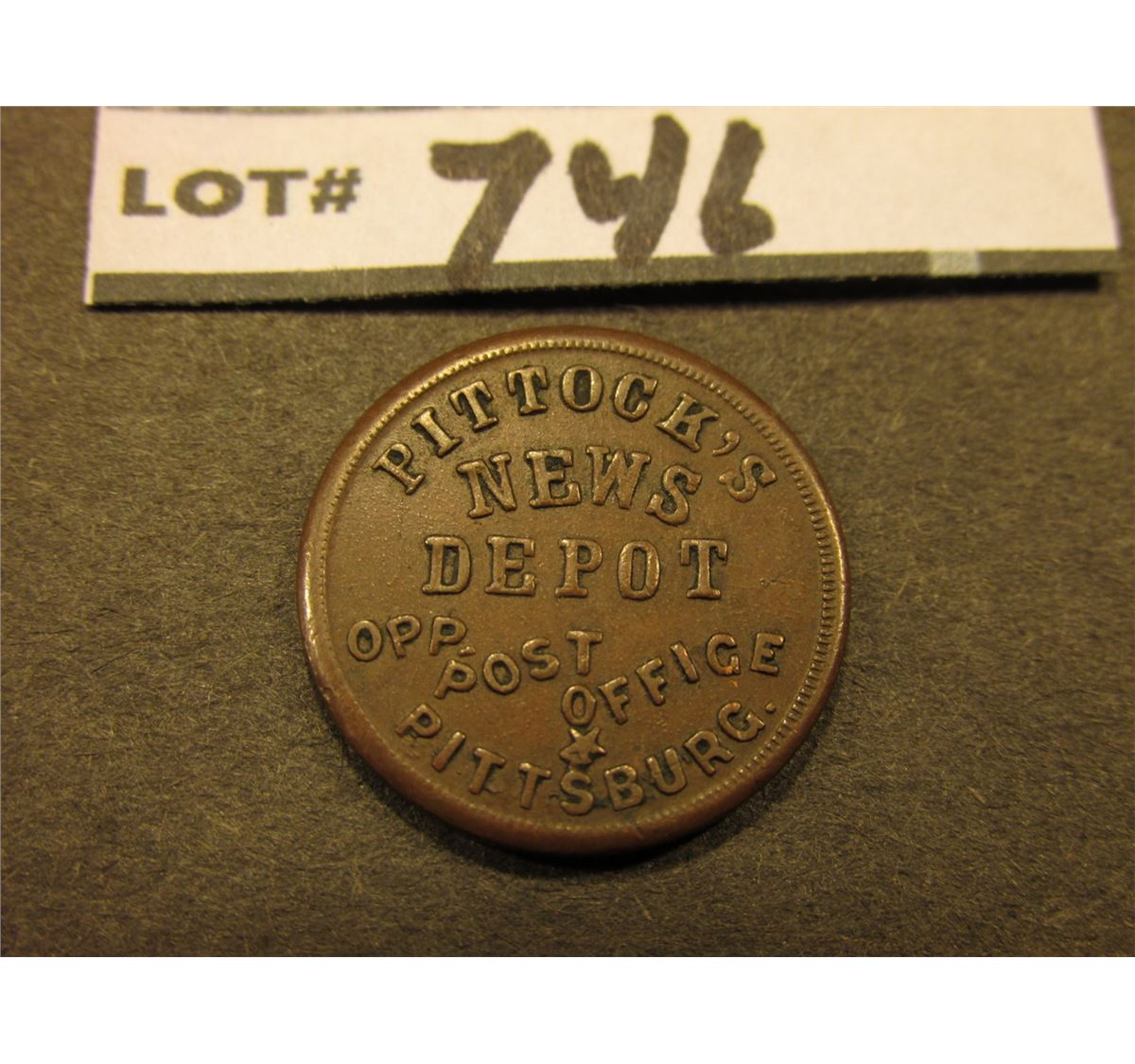 1863 Civil War Token. Winged-helmet Mercury obv., "Pittock's/News/Depot ...