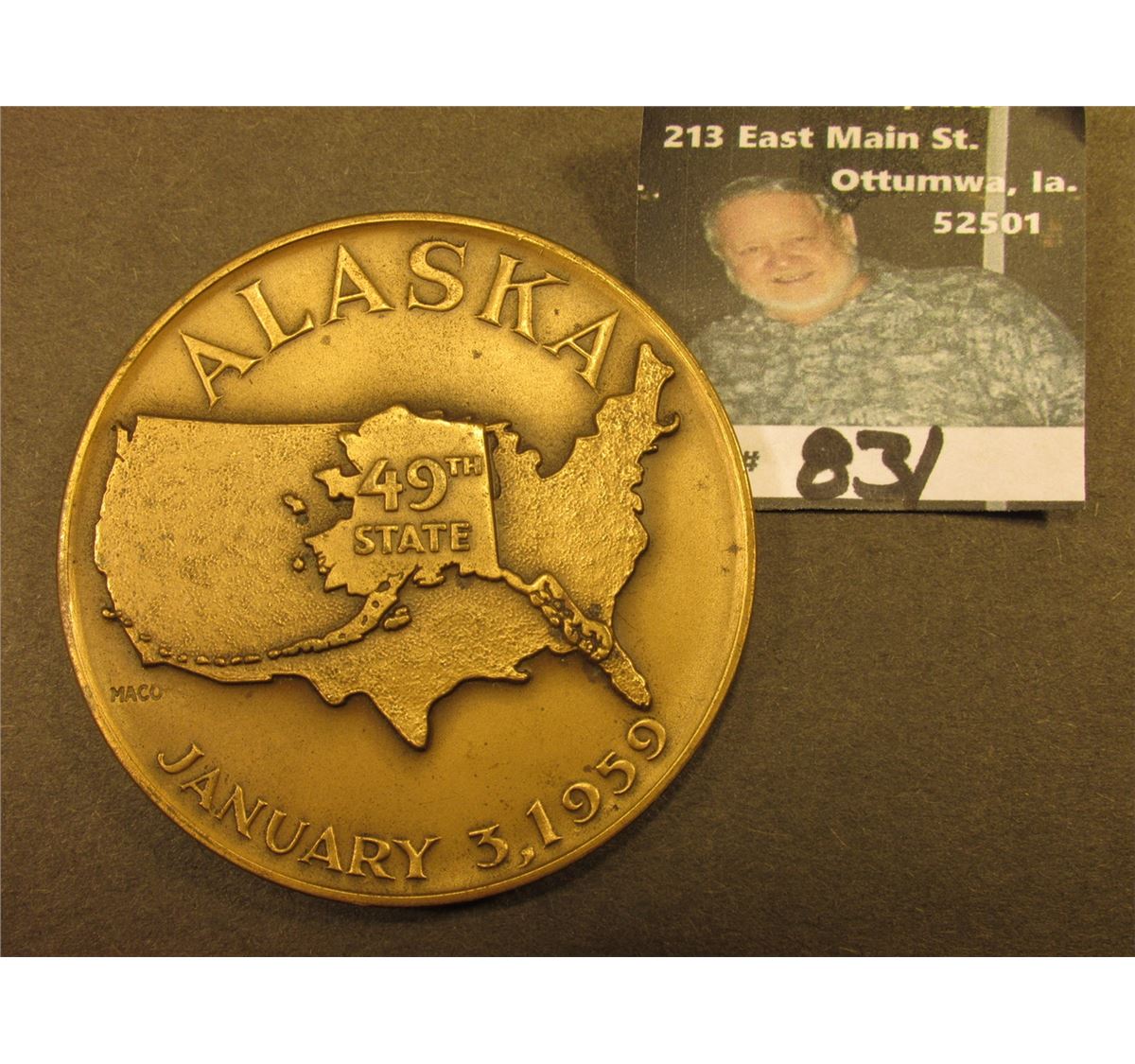 65mm Bronze High Relief Medal "Alaska January 3, 1959", "The Seal of ...