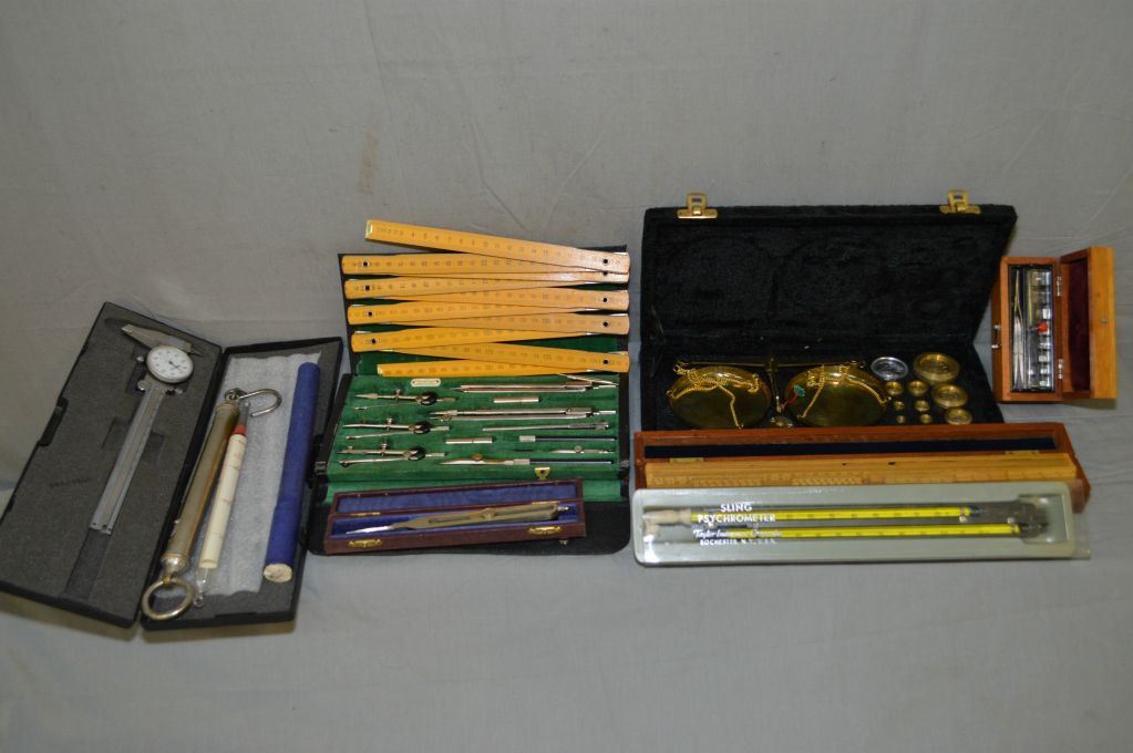 Selection of Scientific collectibles including scale, weights ...