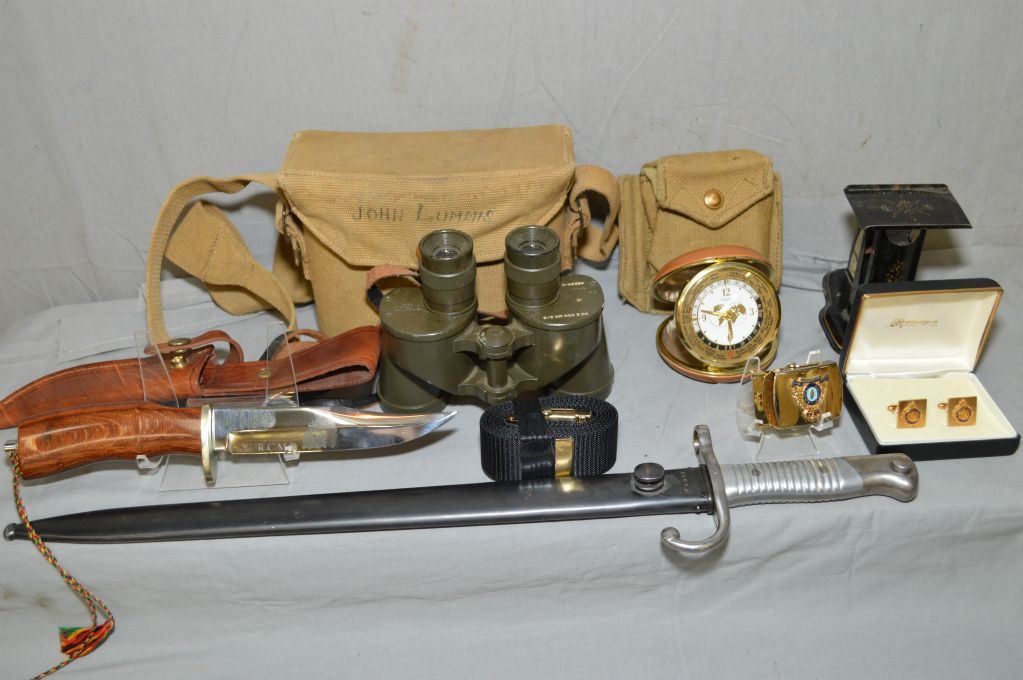 Selection of RCMP and military style collectibles including RCMP knife ...