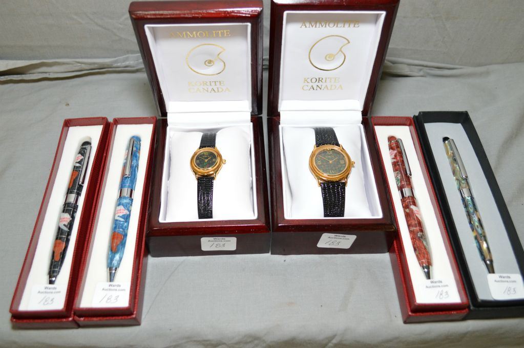 Two new in box Korite ammonite wrist watches and four new in box ...