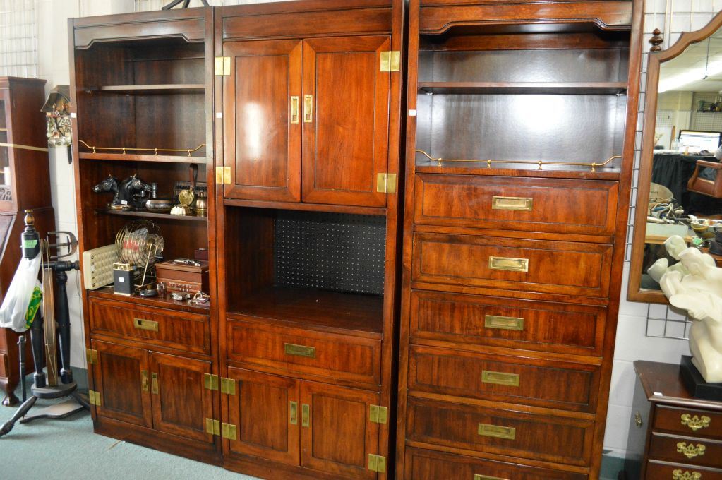 Three piece multi drawer, multi drawer wall unit with brass galleys