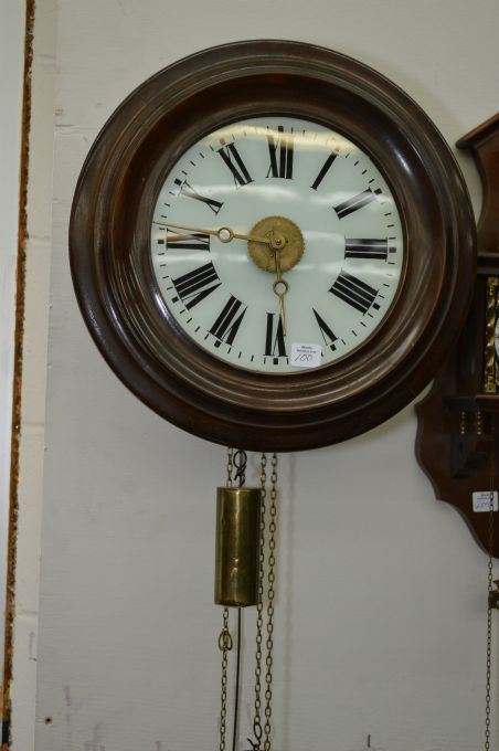 Antique wall mount weight driven wall clock, 13 1/2" diameter