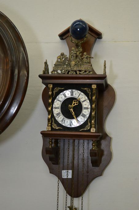 Small Dutch wall hanging weight driven wall clock with cast figural ...