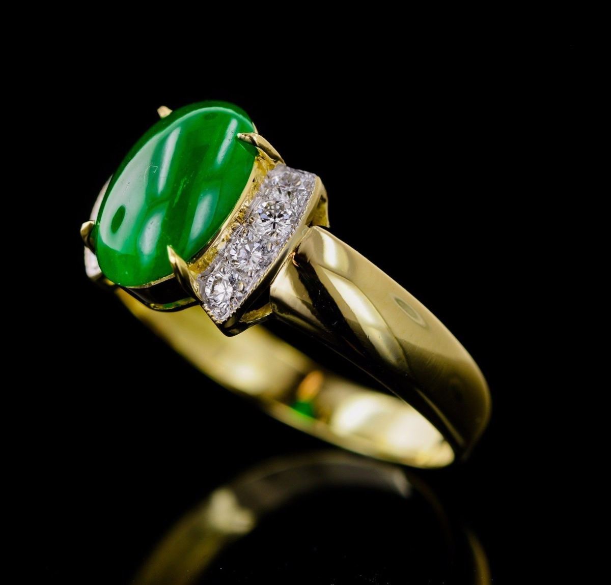 Natural Imperial Jade/Jadite Solid Gold Ring - GIA