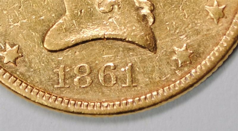 1861 TEN DOLLAR GOLD, AU/BU RARE!!