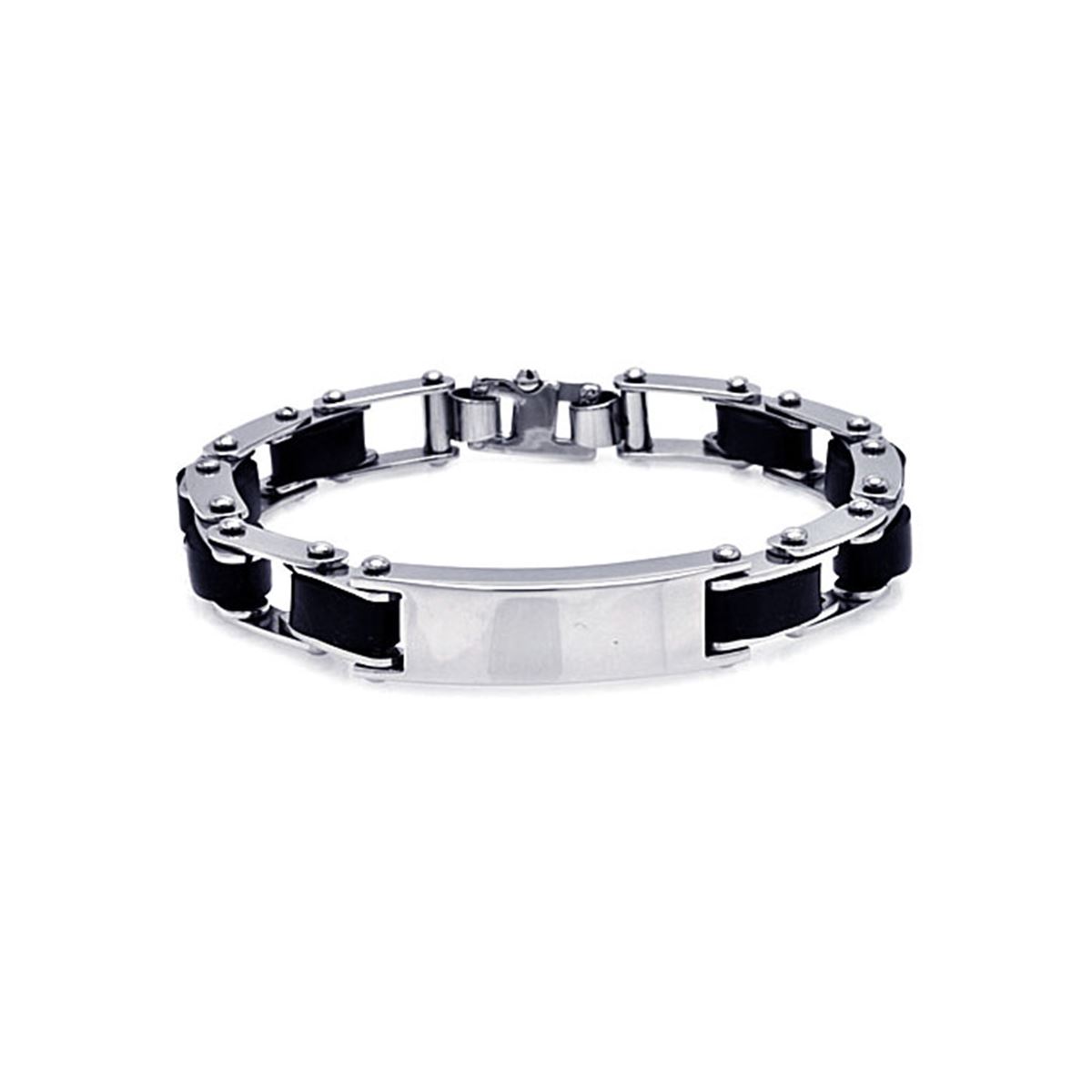 Stainless Steel Black Rubber Link Bike Chain ID Bracelet ssb00120