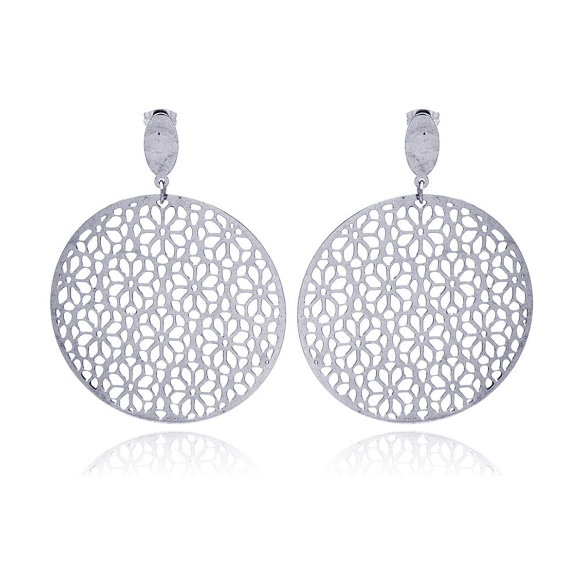 Stainless Steel Flower Outline Design Hanging Stud Earring sse00006