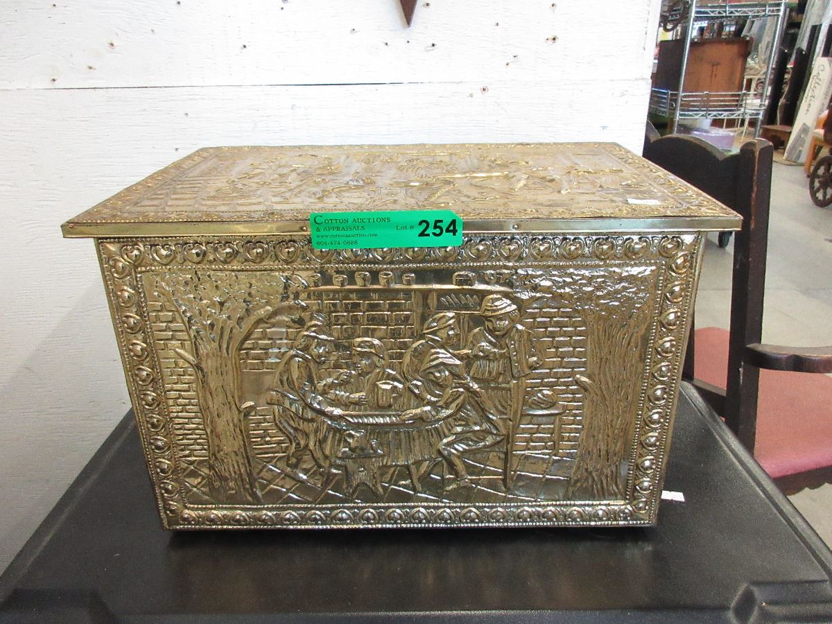 Brass embossed kindling box - used