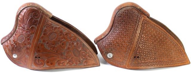 Unmarked tooled leather tapaderos
