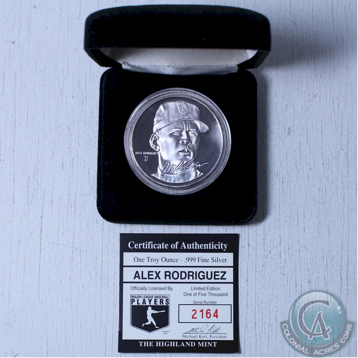 Limited Edition Alex Rodriguez 1oz .999 Fine Silver coin issued by the ...