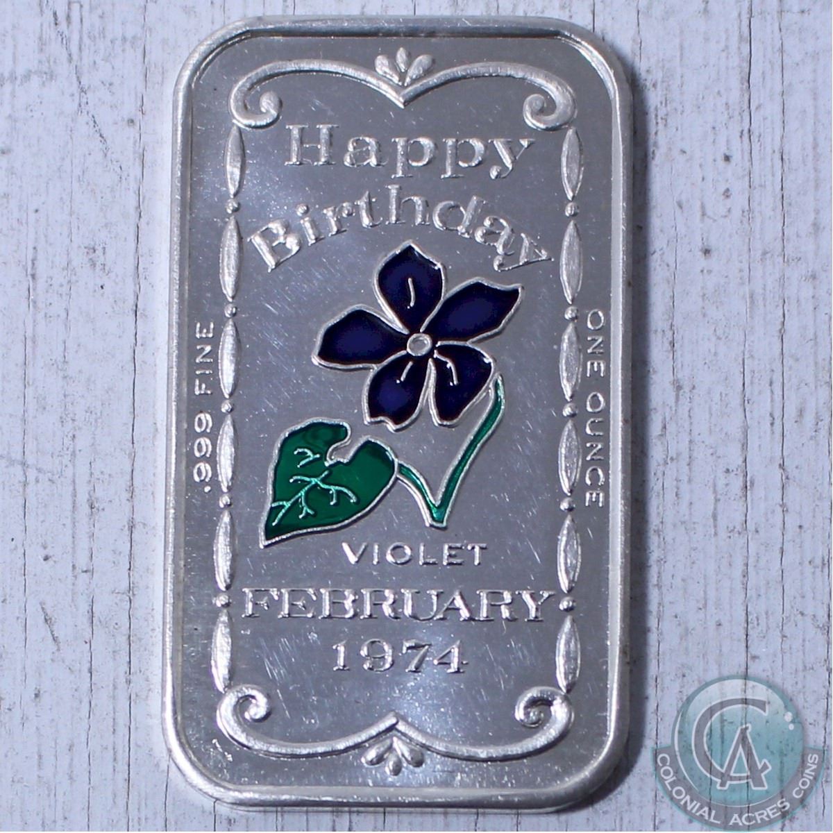 Vintage 1974 Ceeco Mint February Birthday 1 oz .999 Silver Art Bar ...