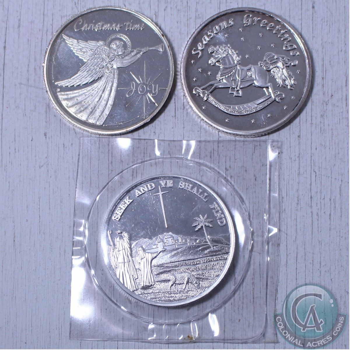 lot of 3x 1994,2003 &2006 Holiday themed 1oz .999 fine silver rounds ...