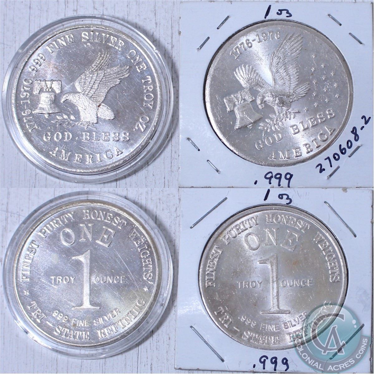 lot of 2x 1776-1976 " God Bless America" 1oz .999 Fine Silver Rounds ...