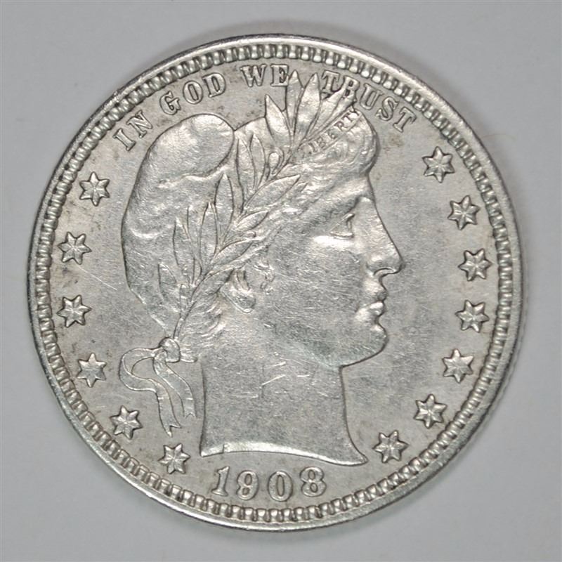 1908-D BARBER QUARTER CH AU