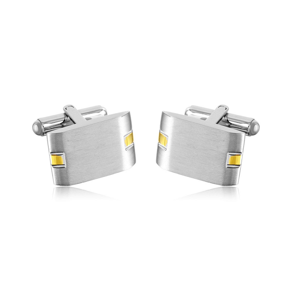 Stainless Steel Rectangle With Gold Plated Design Cufflinks - SCU00020