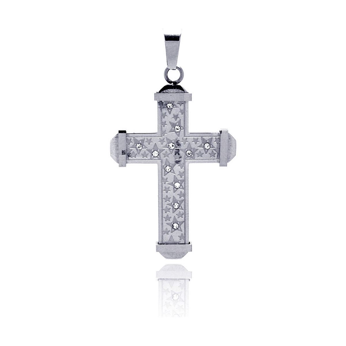 Stainless Steel Multi Star Cross Clear Crystal Charm Pendant ssp00165