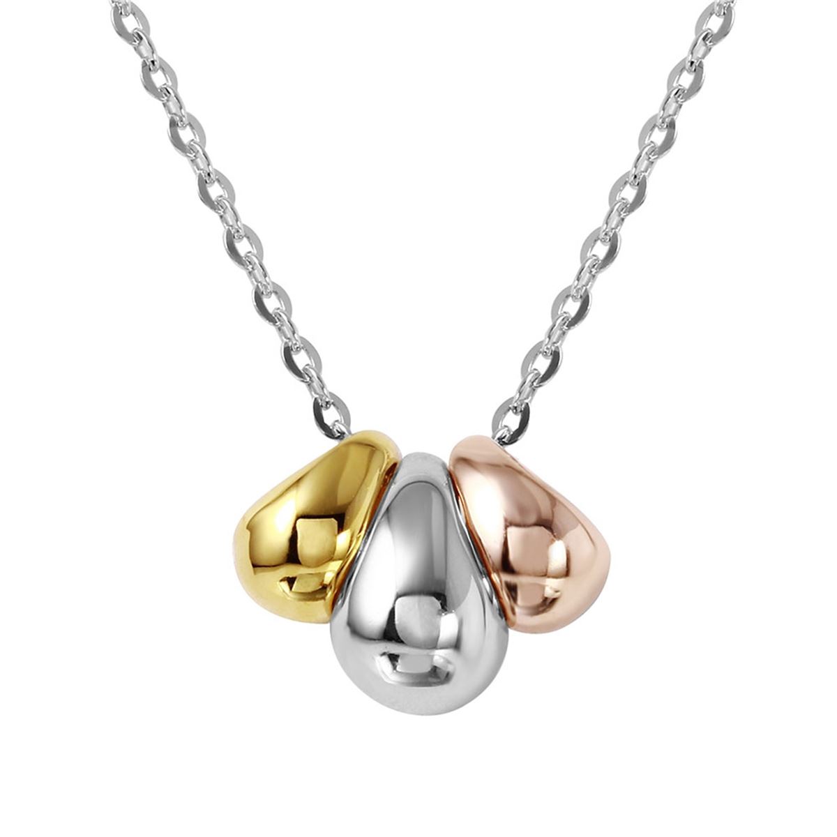 Sterling Silver Rhodium Plated 3 Toned Beads Necklace - GMN00003-3C