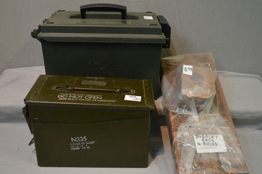 Lot of Three Items : Green Plastic Ammo Box - Green Metal Military Ammo ...