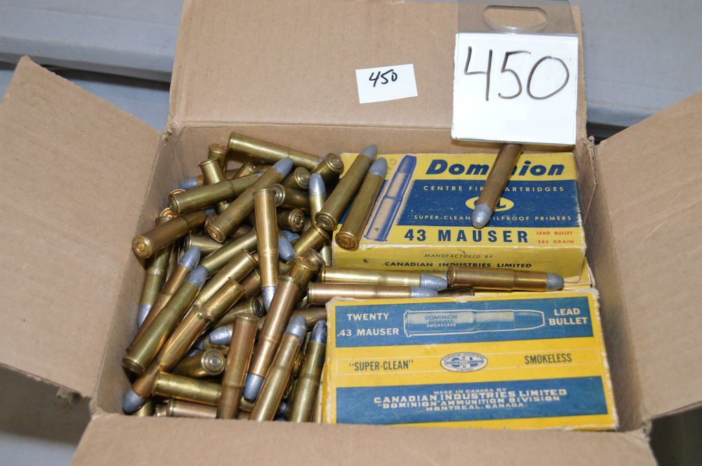 Box Lot : Approx 228 Rnds .43 Mauser Ammo - Factory & Reloads