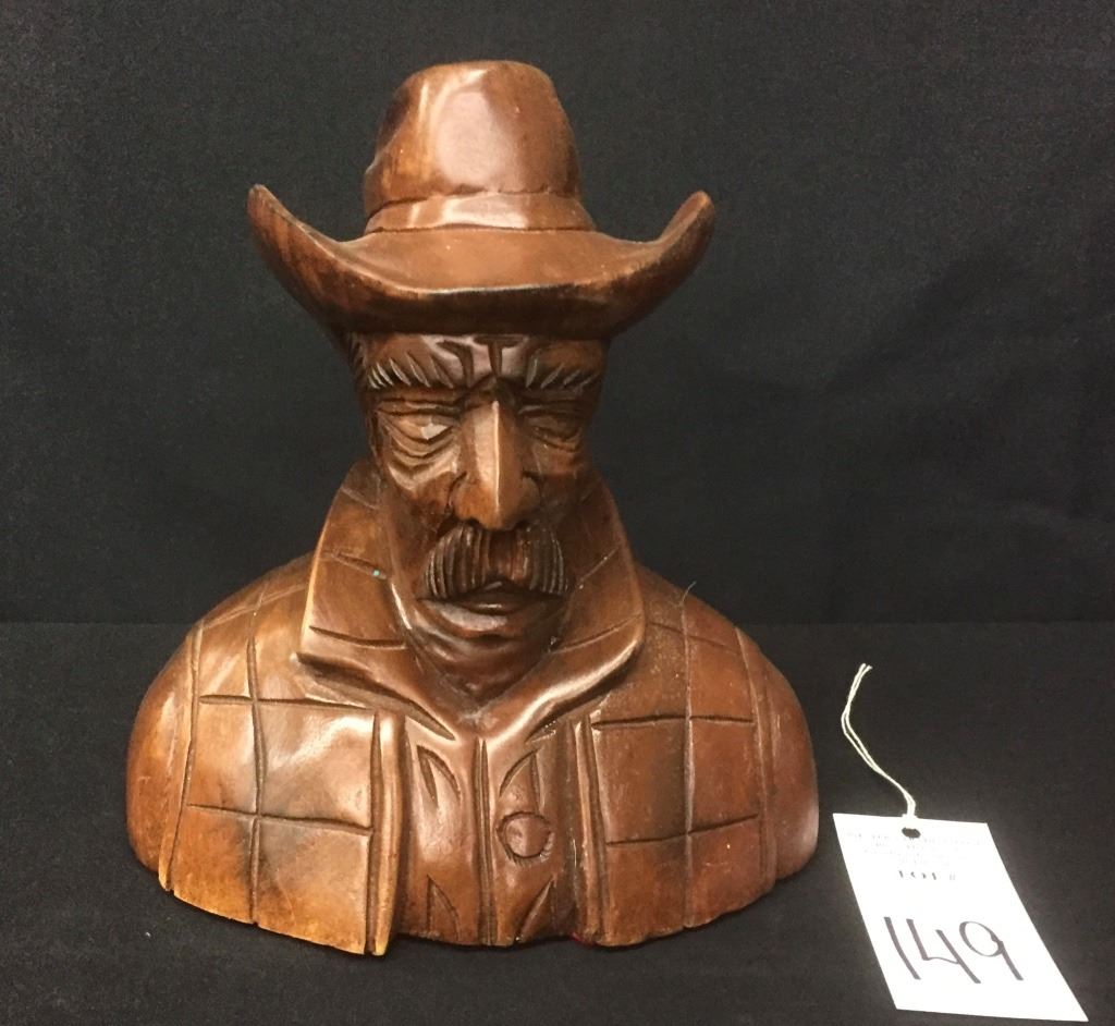 Carved Wooden Cowboy Bust