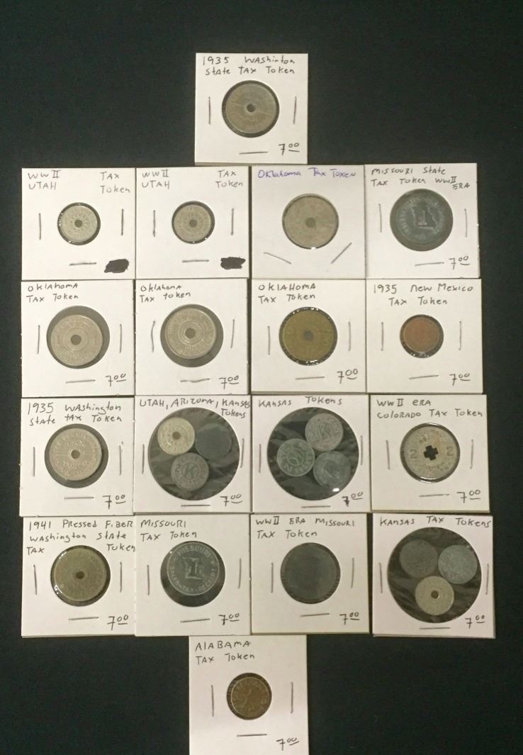 24 Antique Tax Tokens -Various States