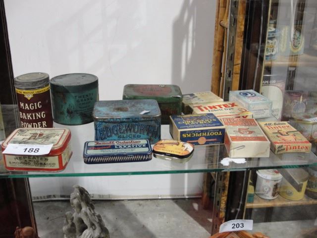 Collection of 6 tins and 6 general store boxes