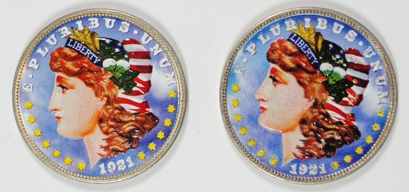 2 - 1921 COLORIZED / PAINTED MORGAN SILVER DOLLARS