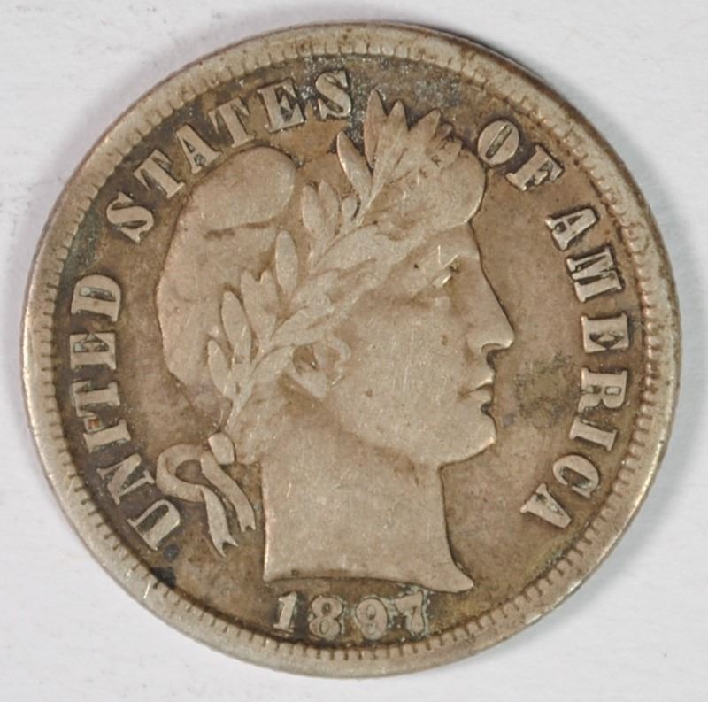 1897-S BARBER DIME, VF