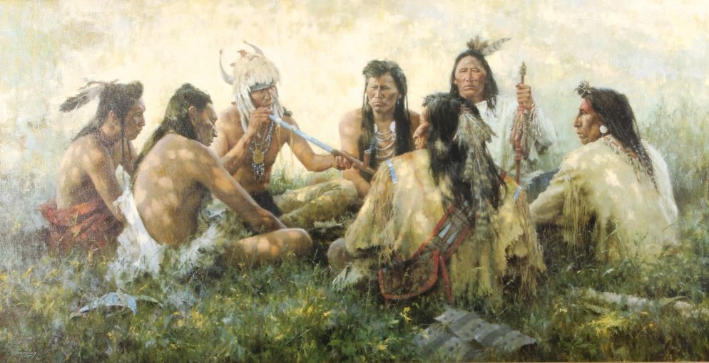 Crow Pipe Ceremony by Howard Terpning Giclee
