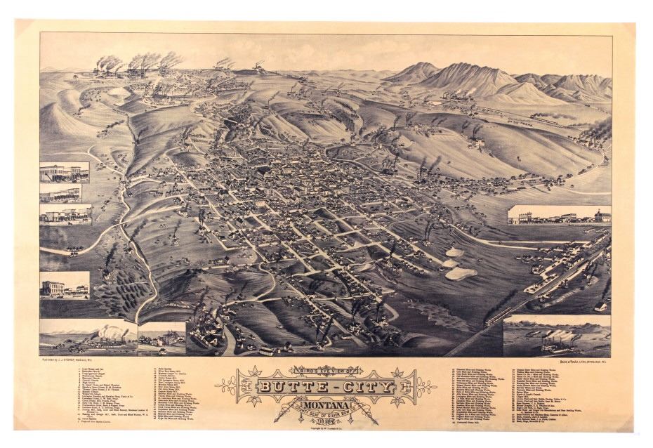 1884 Butte City Montana Reproduction Map on Canvas