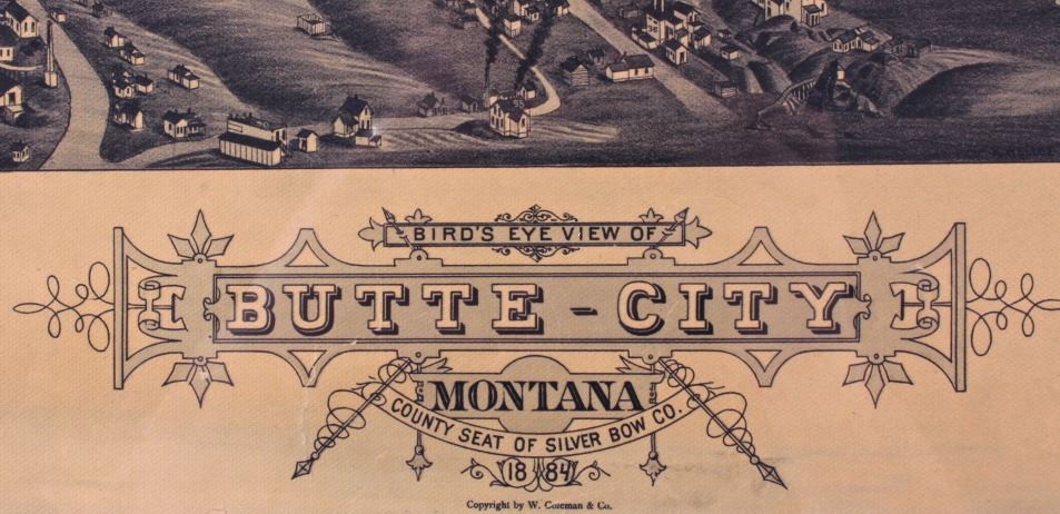 1884 Butte City Montana Reproduction Map on Canvas