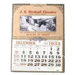 1933 North Dakota Calendar w/ Yellowstone Photo