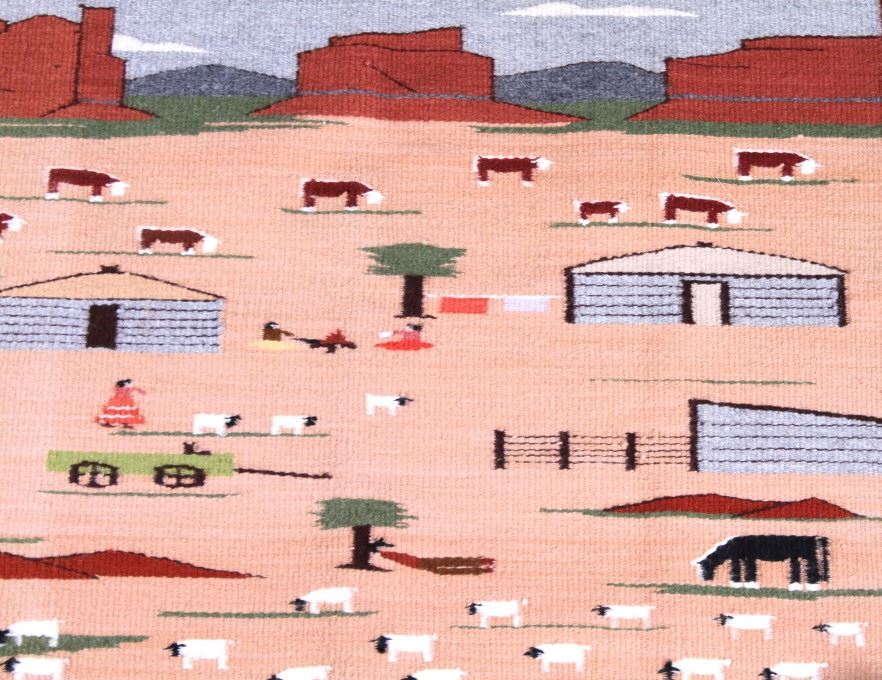 Navajo Pictorial Rug With Farm Scene
