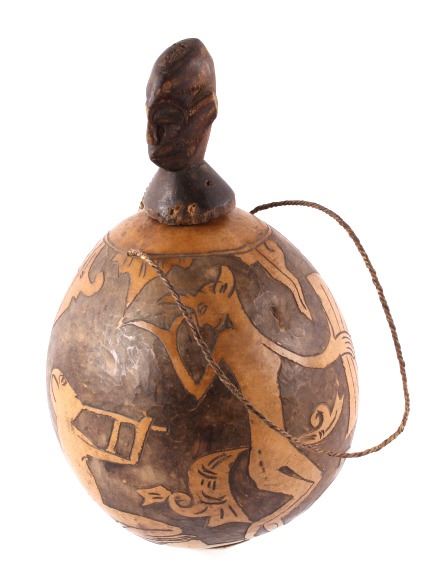 African Tribal Carved Calabash Gourd Water Jug