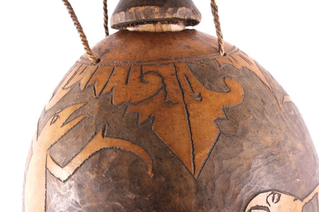 African Tribal Carved Calabash Gourd Water Jug