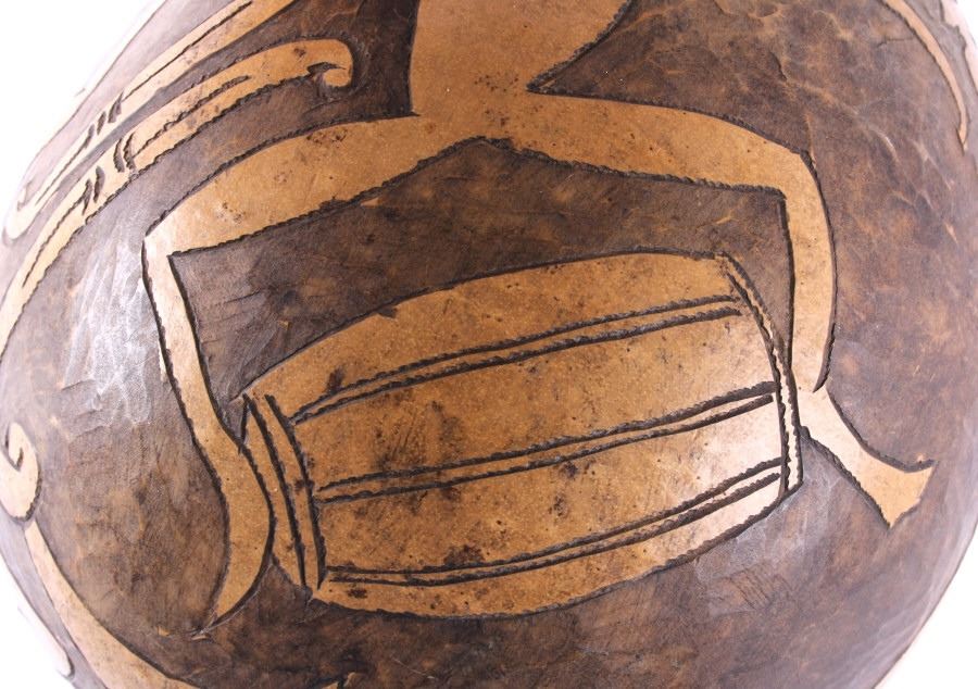 African Tribal Carved Calabash Gourd Water Jug