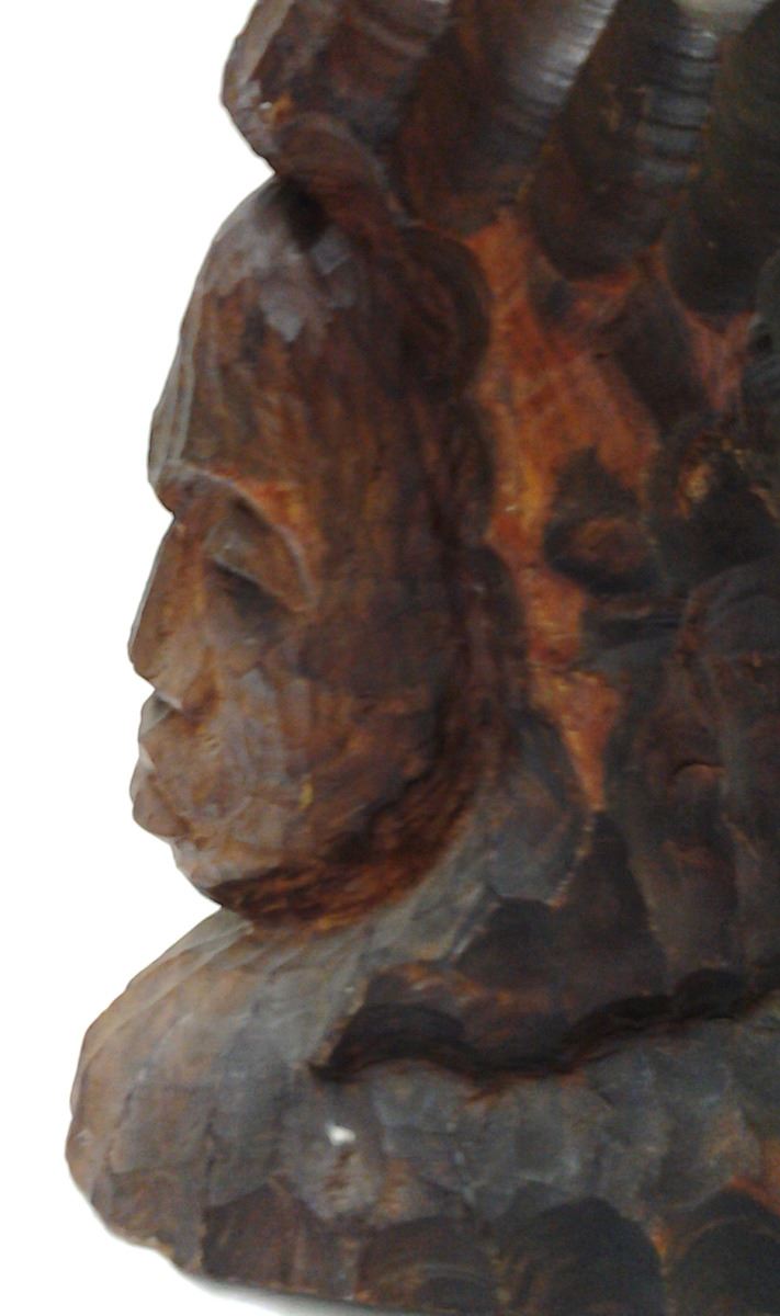 Ancient African Tribal Heavy Petrified Wood Head Carved Statue 9.00", 7-lbs