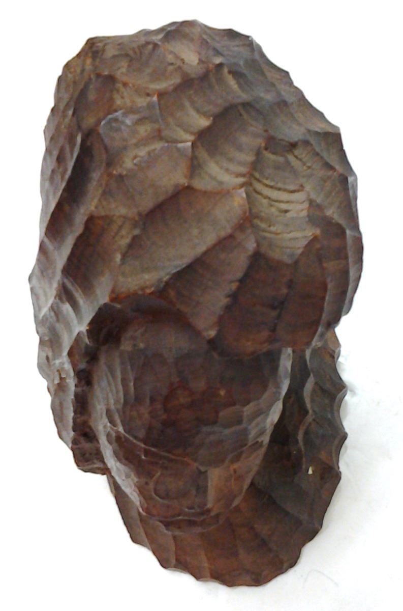 Ancient African Tribal Heavy Petrified Wood Head Carved Statue 9.00", 7-lbs