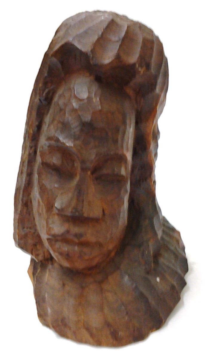 Ancient African Tribal Heavy Petrified Wood Head Carved Statue 9.00", 7-lbs