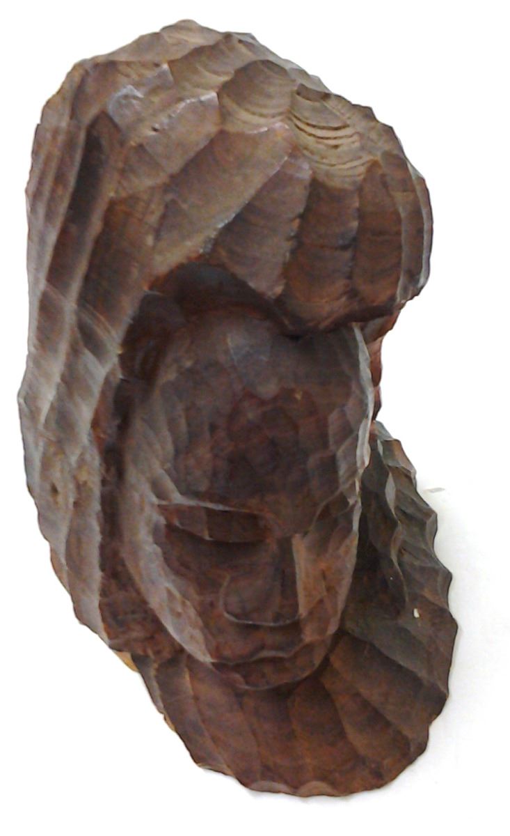 Ancient African Tribal Heavy Petrified Wood Head Carved Statue 9.00", 7-lbs