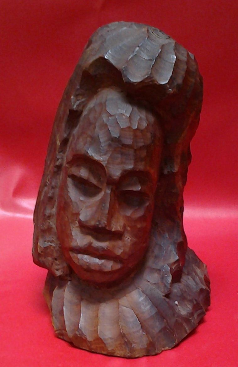 Ancient African Tribal Heavy Petrified Wood Head Carved Statue 9.00", 7-lbs