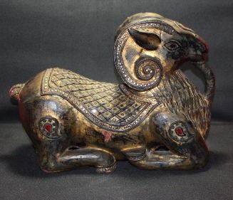 Ancient Indo-Persian Gilted Wood Sculpture: Ram w. Glass Mosaic 14x11 ...