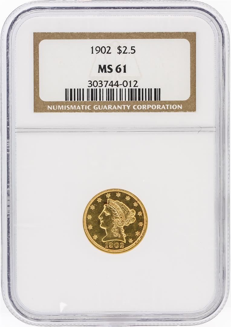 1902 NGC MS61 $2.50 Liberty Head Quarter Eagle Gold Coin