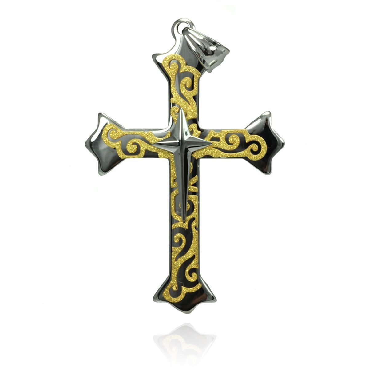 Stainless Steel Gold Plated Swirl Cross Charm Pendant ssp00434