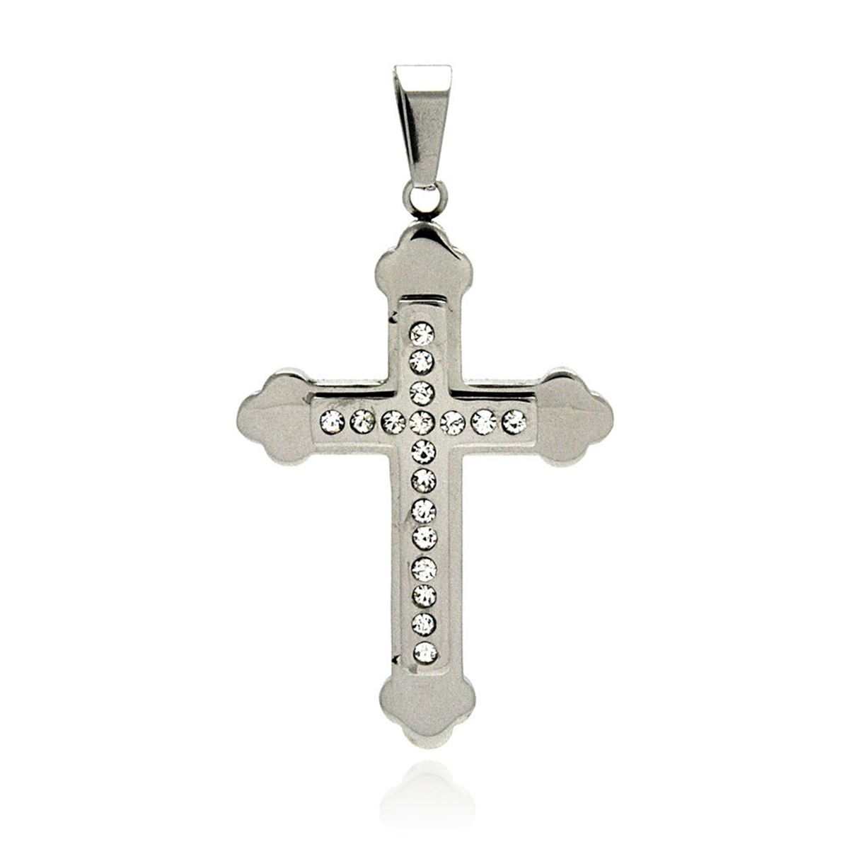 Stainless Steel Cross Clear Crystal Charm Pendant ssp00244