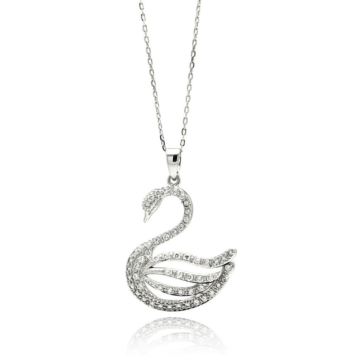 Sterling Silver Rhodium Plated Open Swan CZ Necklace bgp00506