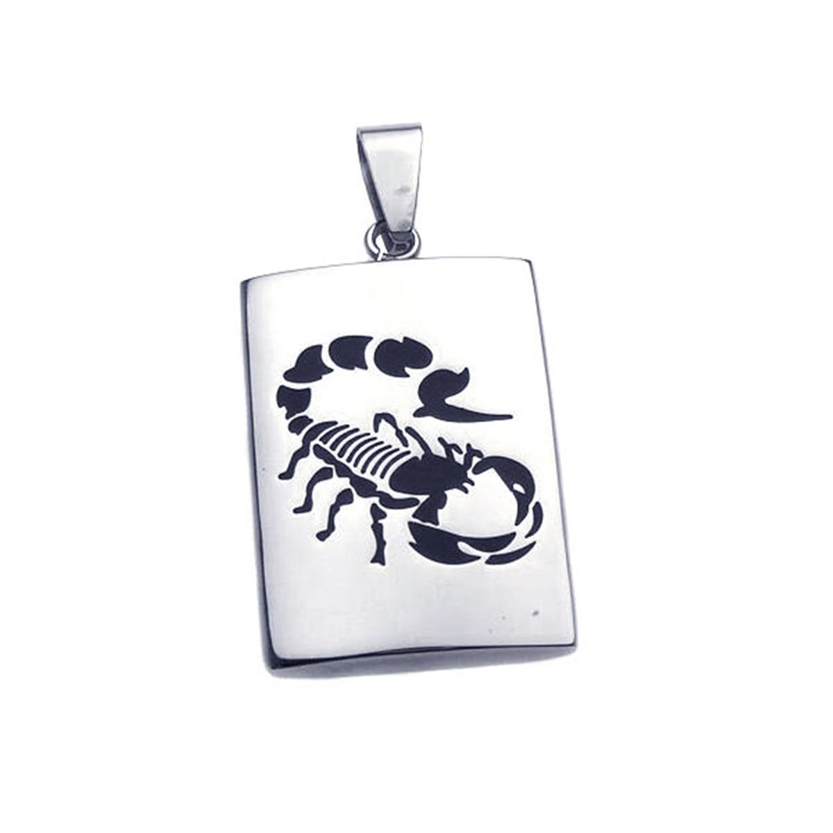 Stainless Steel Black Enamel Scorpion Dog Tag Charm Pendant ssp00023